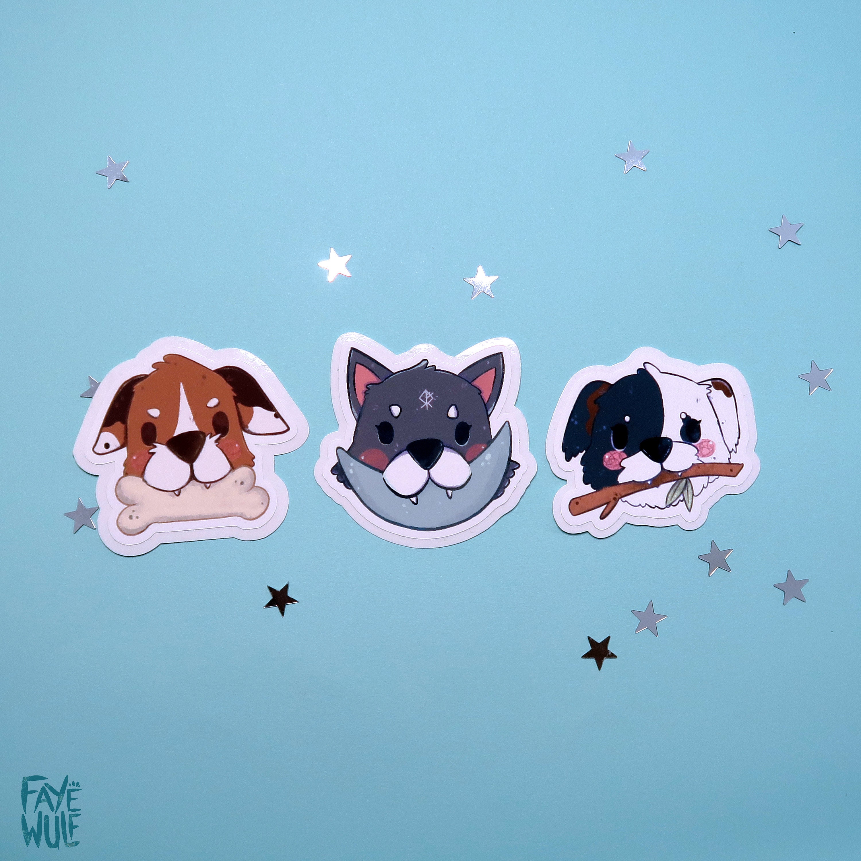 Canine Trio Sticker Pack Die-cut Stickers Cute Wolf Kawaii Doggo Puppy ...