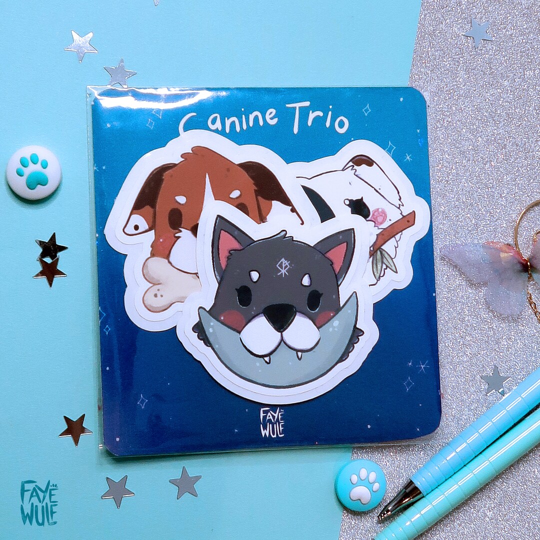 Canine Trio Sticker Pack Die-cut Stickers Cute Wolf Kawaii Doggo Puppy ...