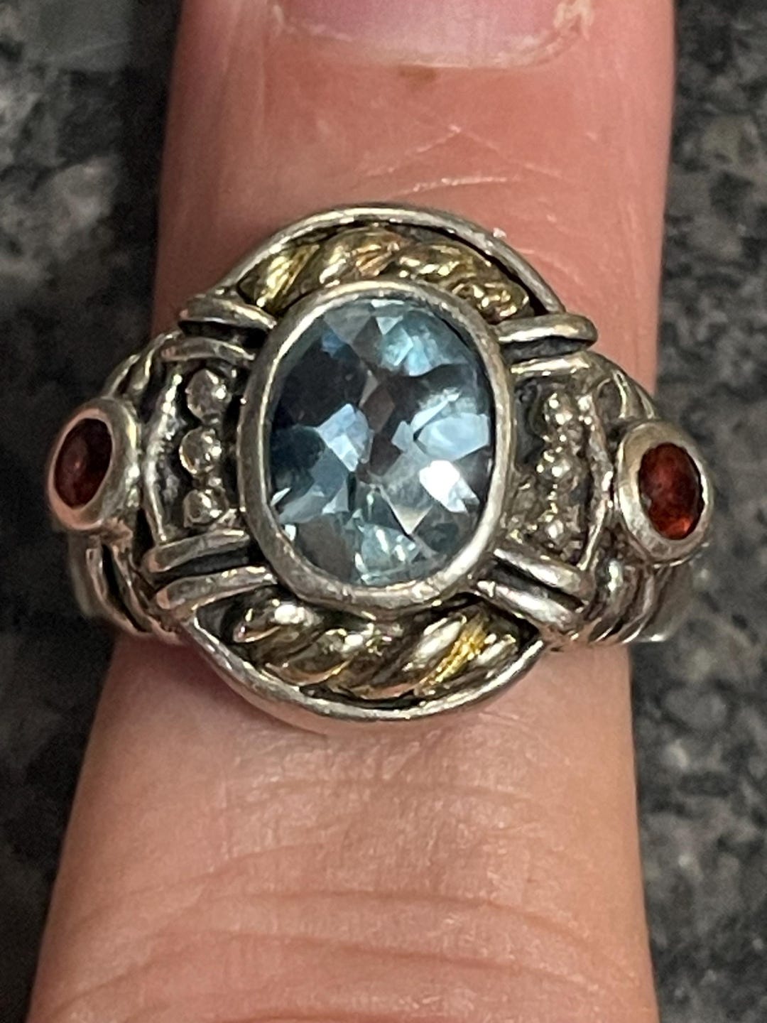 Samuel Benham BJC Sterling Silver and 14k Blue Topaz and Garnet Ring - Etsy