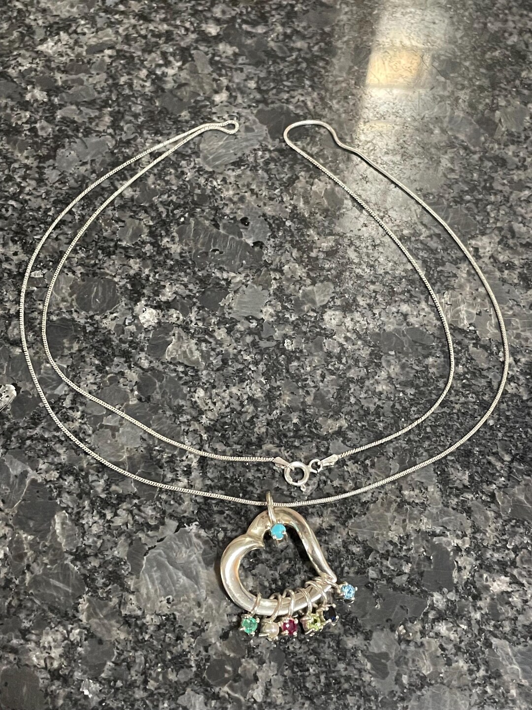 Sterling Silver Lenox Open Heart Pendant 6 Gemstones & Pearl. 925 25 ...