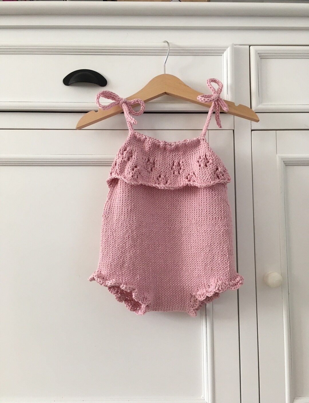Baby Lace Romper W Bow Tie Straps Knit Mint Pink Photo Prop Newborn ...