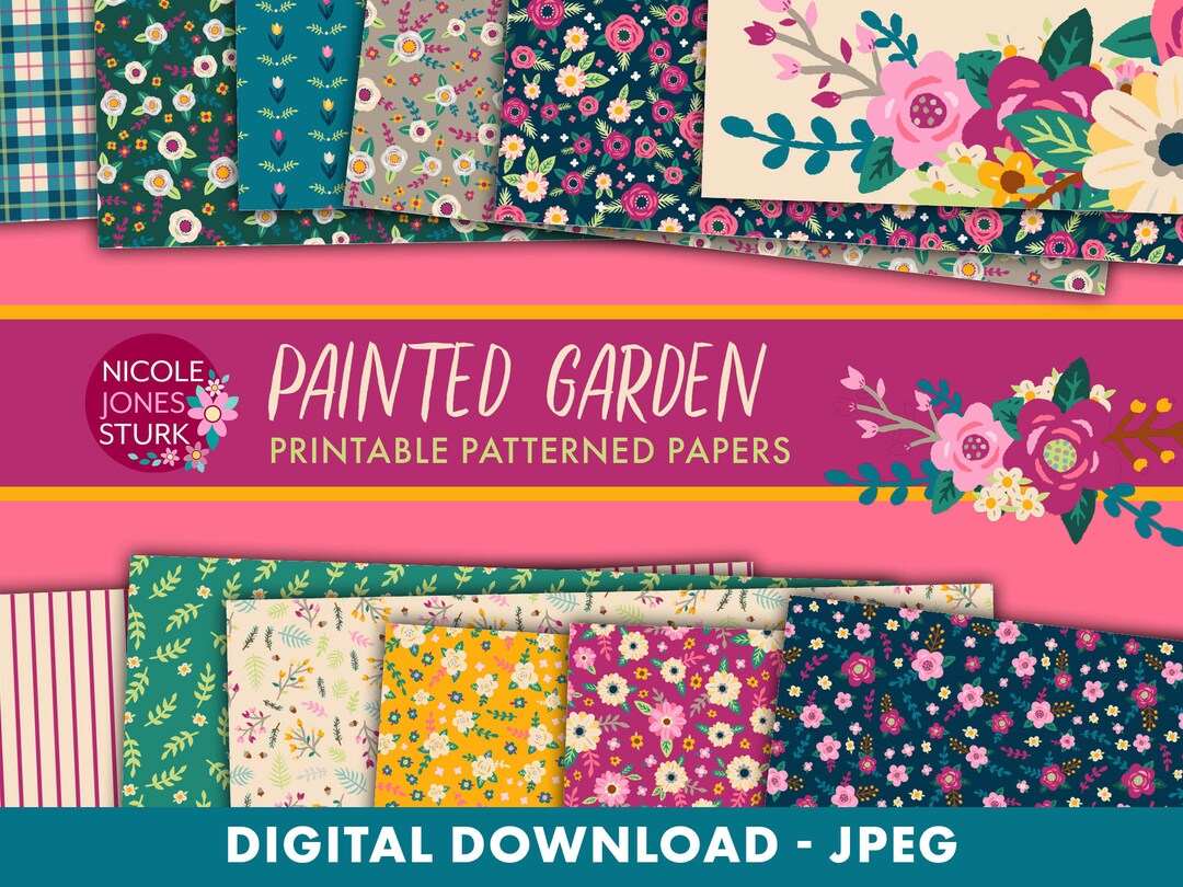 Painted Garden Printable Patterned Paper / Floral Scrapbook Paper ...