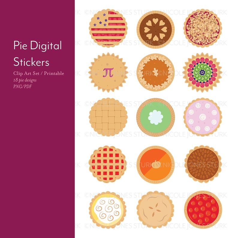 Pie Printable Stickers / Clip Art / Digital Scrapbook - Etsy