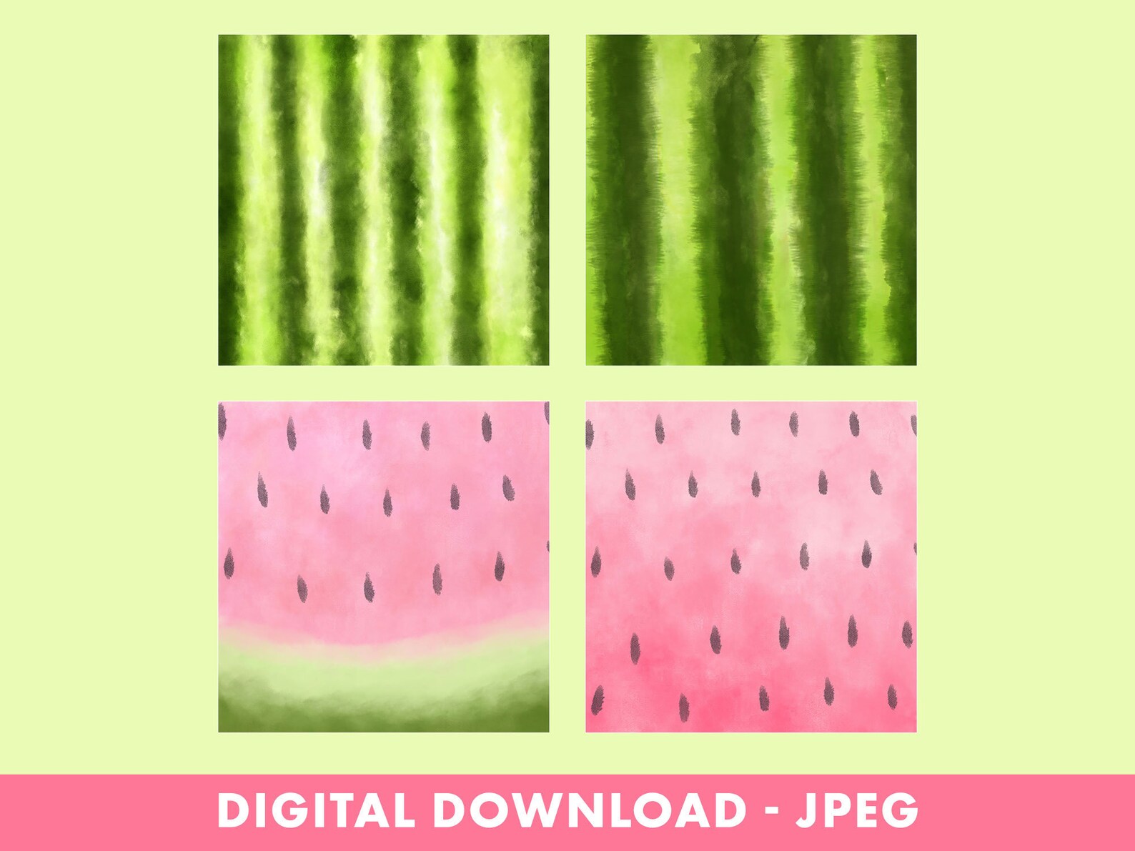 Watercolor Watermelon Paper / Digital Scrapbook Paper Set / Summer ...