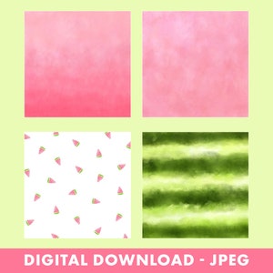 Watercolor Watermelon Paper / Digital Scrapbook Paper Set / Summer ...