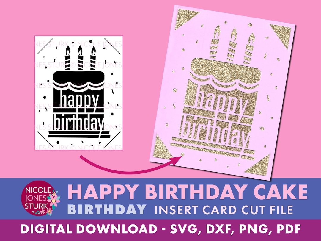 Birthday Card SVG Cut File - Happy Birthday Cake / Insert Card ...