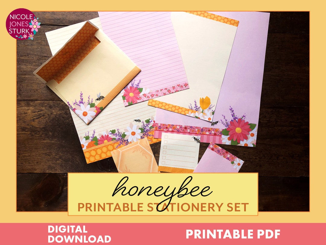 Honeybee Printable Stationery Set / Bee Printables / Papers, Sticky ...