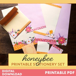 Honeybee Printable Stationery Set / Bee Printables / Papers, Sticky ...