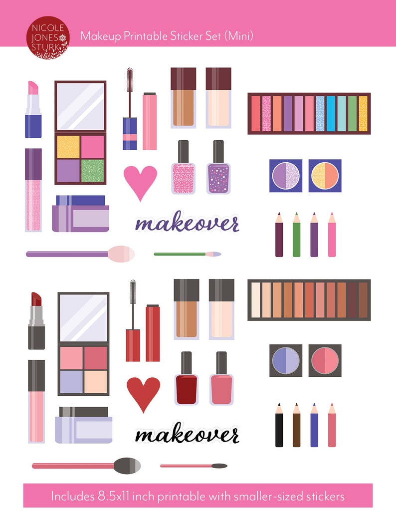 Makeup Stickers Digital Clip Art / Scrapbook Embellishments Set / Png ...