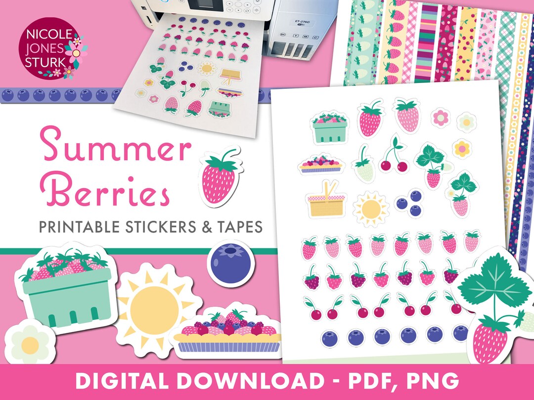 Summer Berries Printable Stickers and Tapes / Strawberry Stickers ...