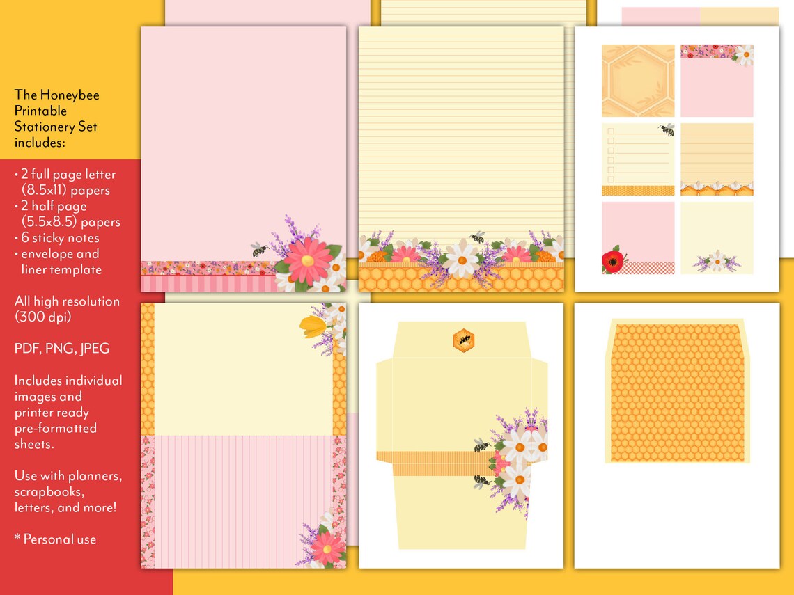 Honeybee Printable Stationery Set / Bee Printables / Papers - Etsy