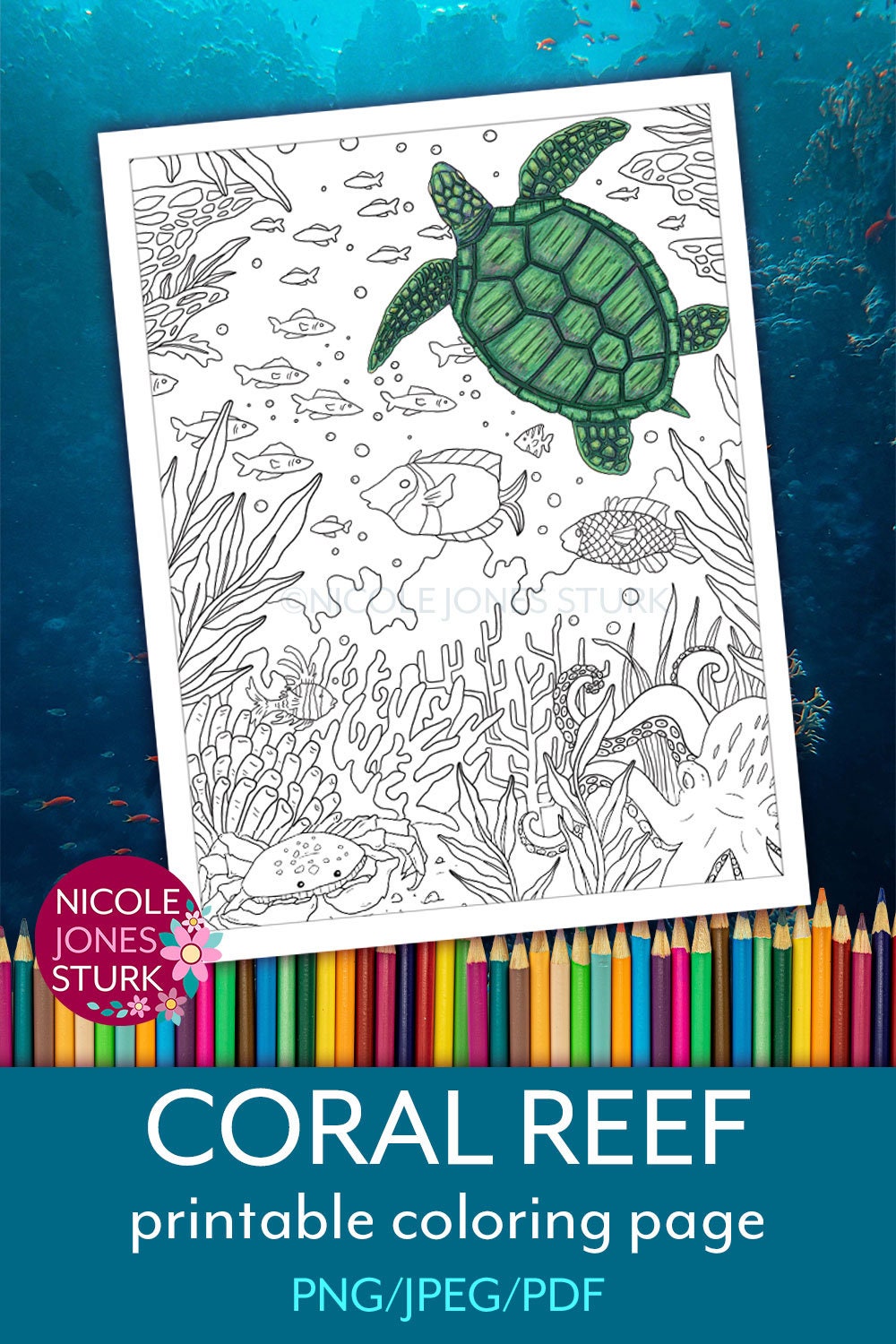 Coral Reef Ocean Printable Coloring Page / Digital Adult Coloring Page ...