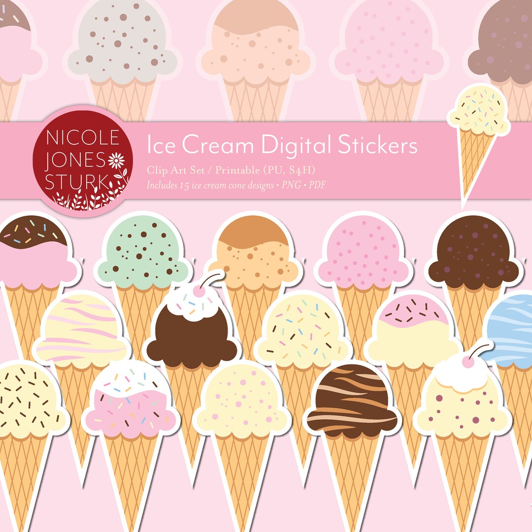 Ice Cream Printable Stickers / Clip Art / Digital Scrapbook ...