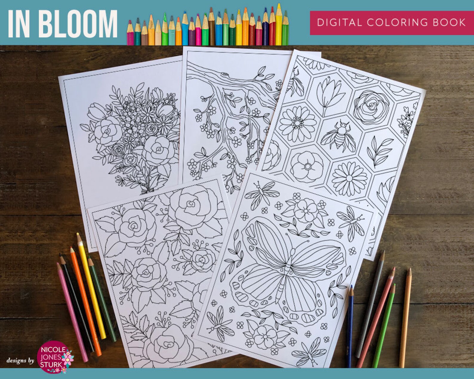 In Bloom Digital Coloring Book / Adult Coloring / Printable Coloring ...