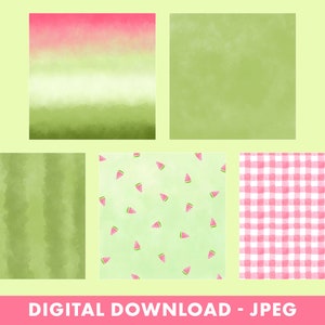 Watercolor Watermelon Paper / Digital Scrapbook Paper Set / Summer ...
