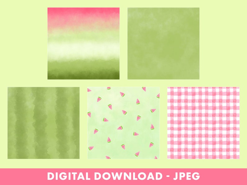 Watercolor Watermelon Paper / Digital Scrapbook Paper Set / Summer ...