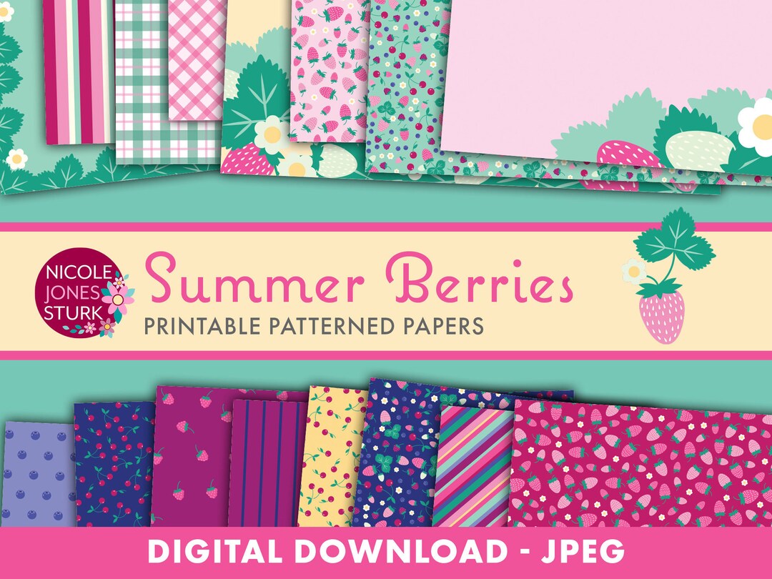 Summer Berries Printable Patterned Paper / Berry Scrapbook Paper ...
