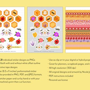 Honeybee Printable Stickers and Tapes / Bee Sticker Sheets and | Etsy
