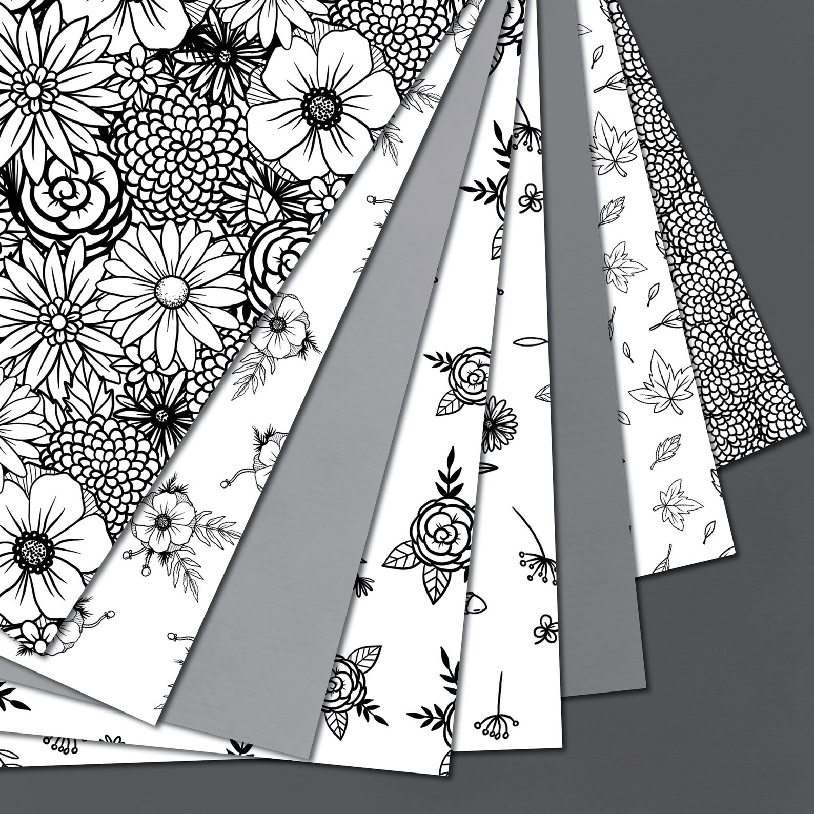 Black White and Gray Floral paper / digital scrapbook paper | Etsy