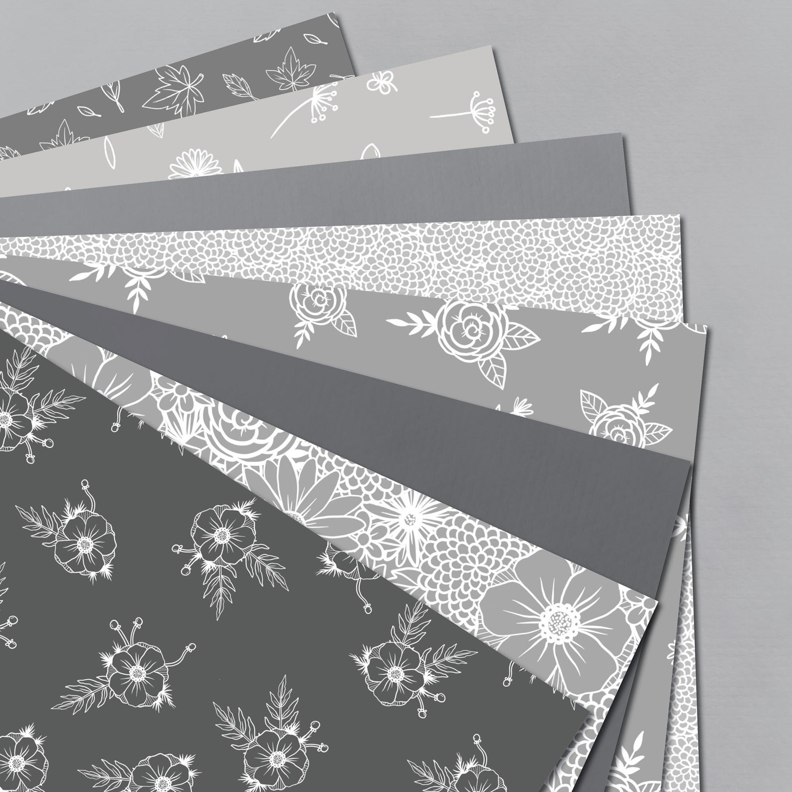 Black White and Gray Floral paper / digital scrapbook paper | Etsy