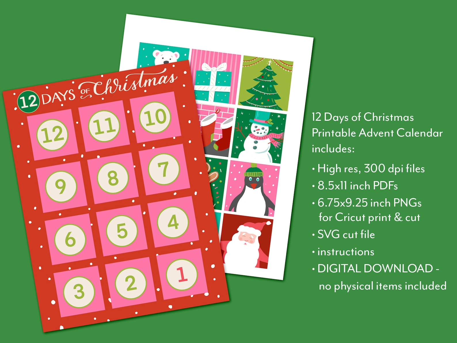 12 Days of Christmas / Cute Printable Christmas Advent Calendar / PDF ...