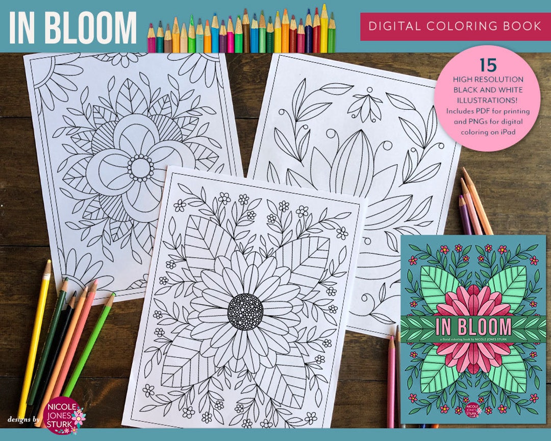 In Bloom Digital Coloring Book / Adult Coloring / Printable Coloring ...