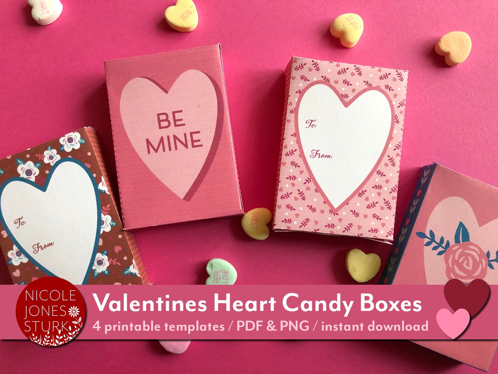 Valentines Heart Candy Boxes / Printable Craft / PDF and PNG / Digital ...