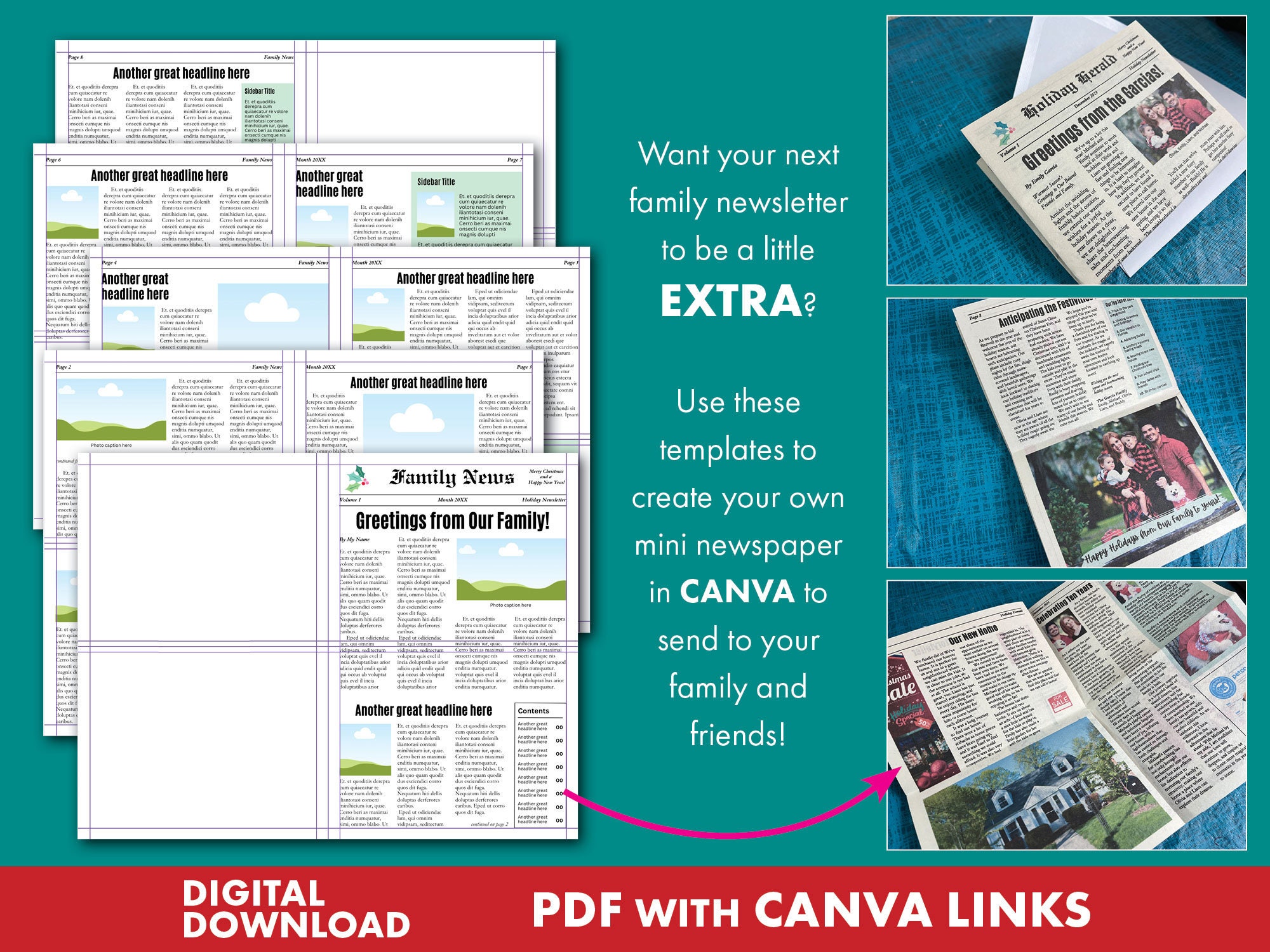 Mini Newspaper Template for Canva / Family Newsletter Template and ...