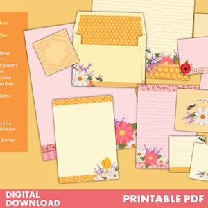 Honeybee Printable Stationery Set / Bee Printables / Papers, Sticky ...