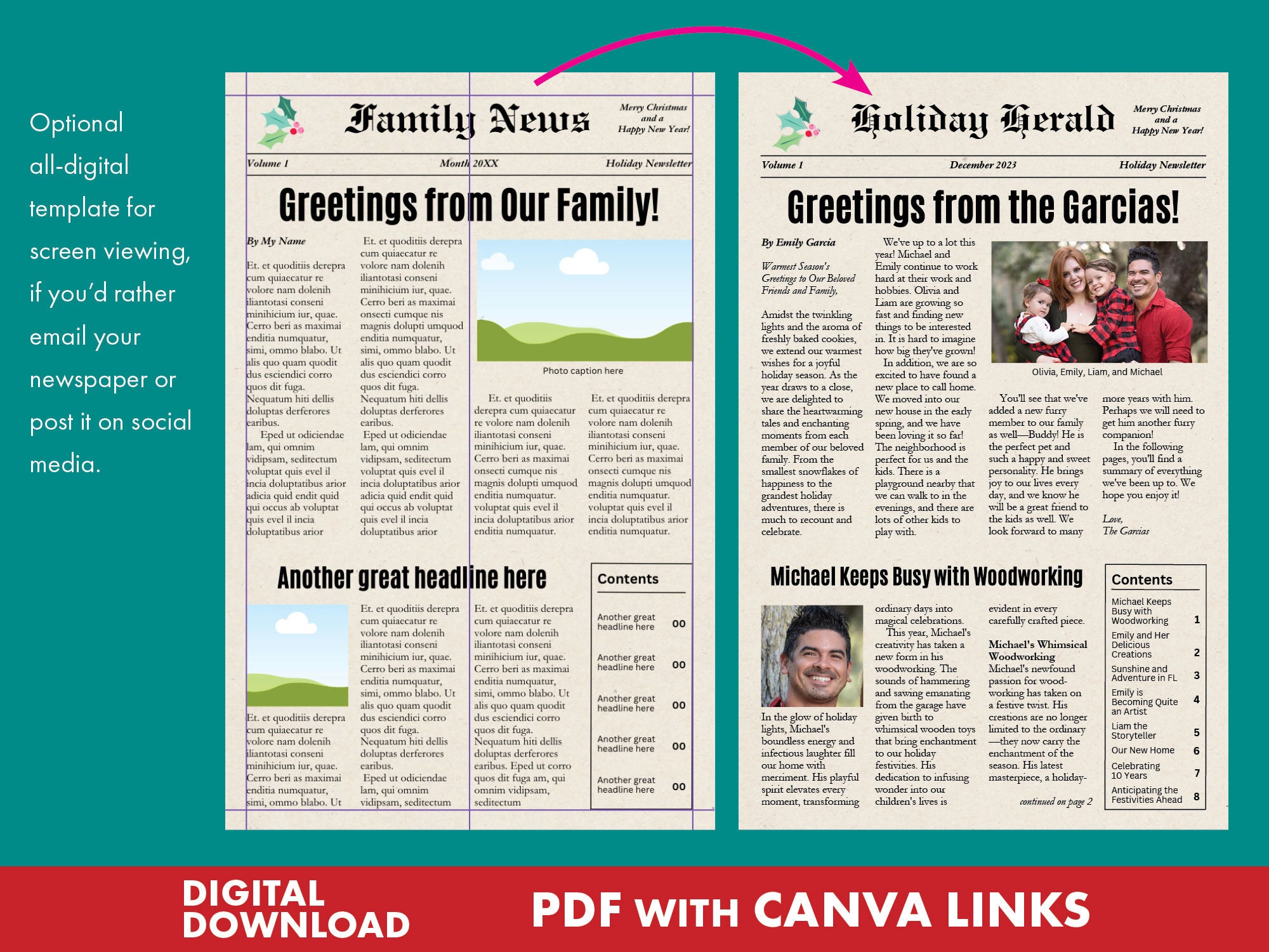 Mini Newspaper Template for Canva / Family Newsletter Template and ...