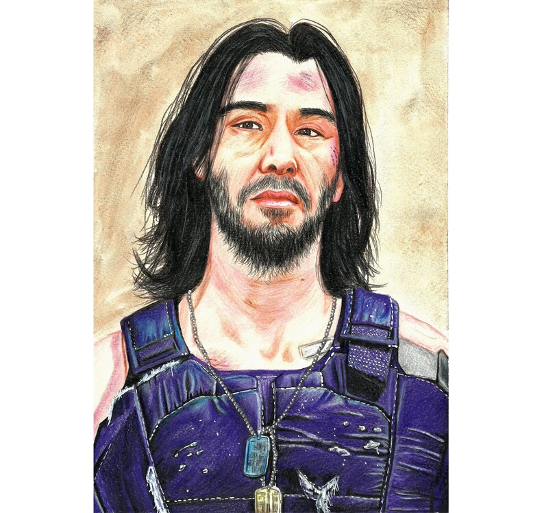 Cyberpunk 2077 Johnny Silverhand Portrait Handmade Drawing Wall Art ...