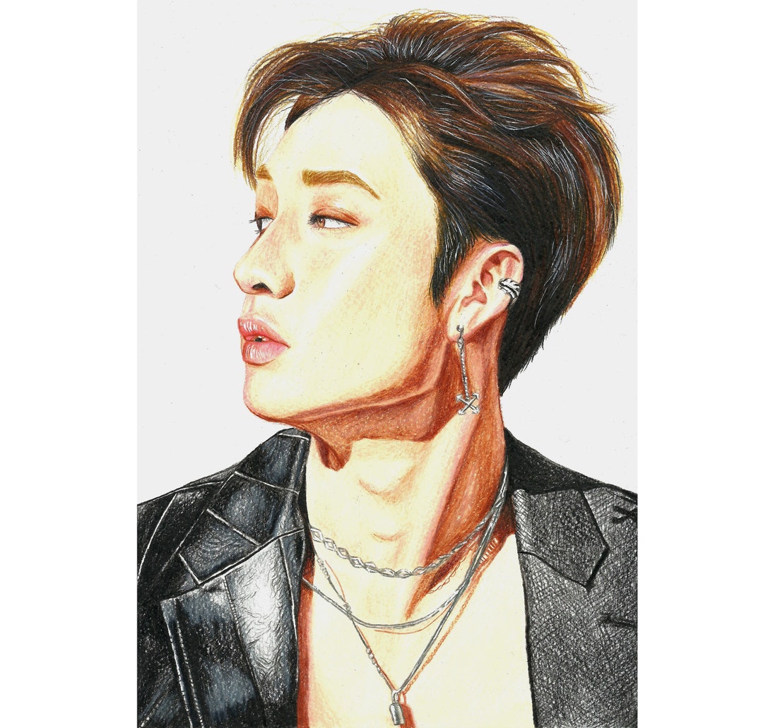 Bang Chan portrait de Stray Kids dessin fait à la main kpop Wall Art ...