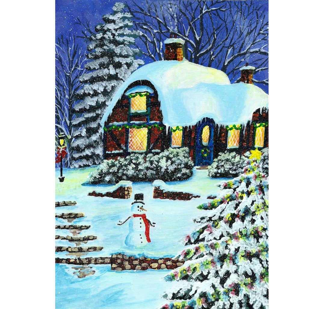 Winter Christmas Painting Landscape Acrylic Wall Art for Living Room ...