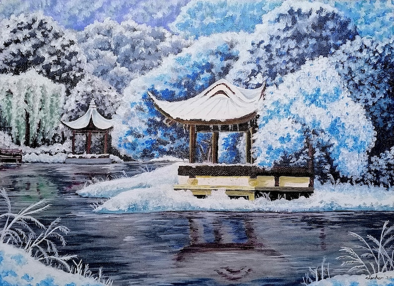 Painting Winter Japan Acrylic Alechancreations Wall Art for - Etsy