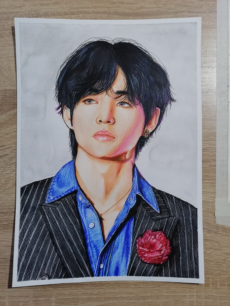 BTS V Portrait Handmade Drawing Kpop Wall Art Decor 9 - Etsy