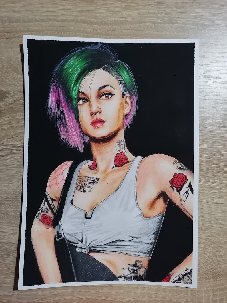 Cyberpunk 2077 Judy Alvarez Portrait Handmade Drawing Wall Art Decor 14 ...