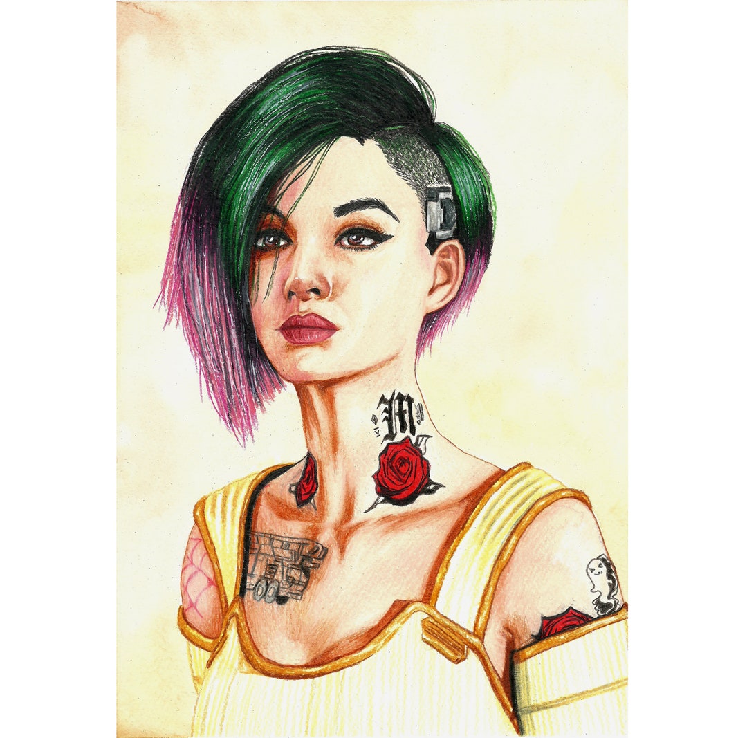 Cyberpunk 2077 Judy Alvarez Portrait Handmade Drawing Wall Art Decor ...