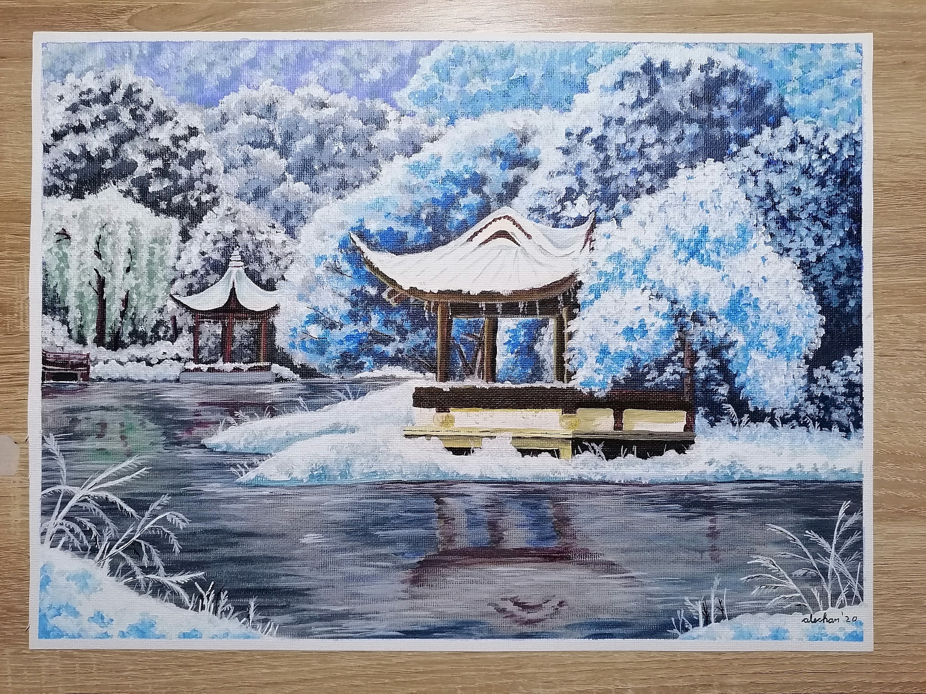 Painting Winter Japan Acrylic Alechancreations Wall Art for - Etsy