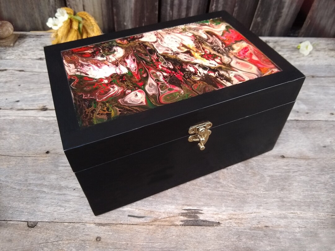 Keepsake Box With Modern Artwork Design, One-of-a-kind Wooden Jewelry ...