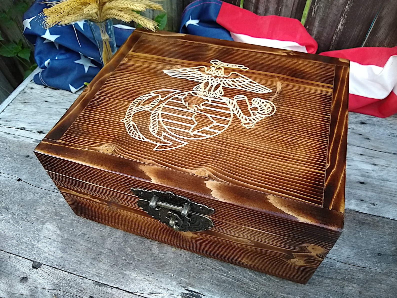 USMC Memory Box for Marines and Veterans, A Large Wooden Box ...