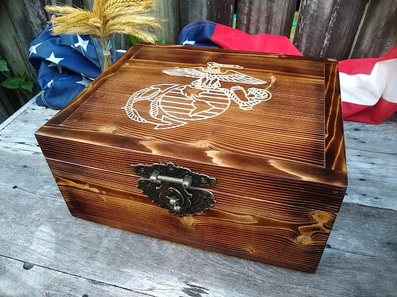 USMC Memory Box for Marines and Veterans, A Large Wooden Box ...