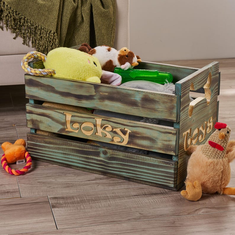 Personalized Dog Toys Box, Wooden Storage Crate Engraved With Your Pet ...