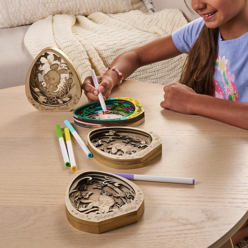 3D Easter Egg Kit, Layered Wooden Egg With Coloring Markers, Multiple ...