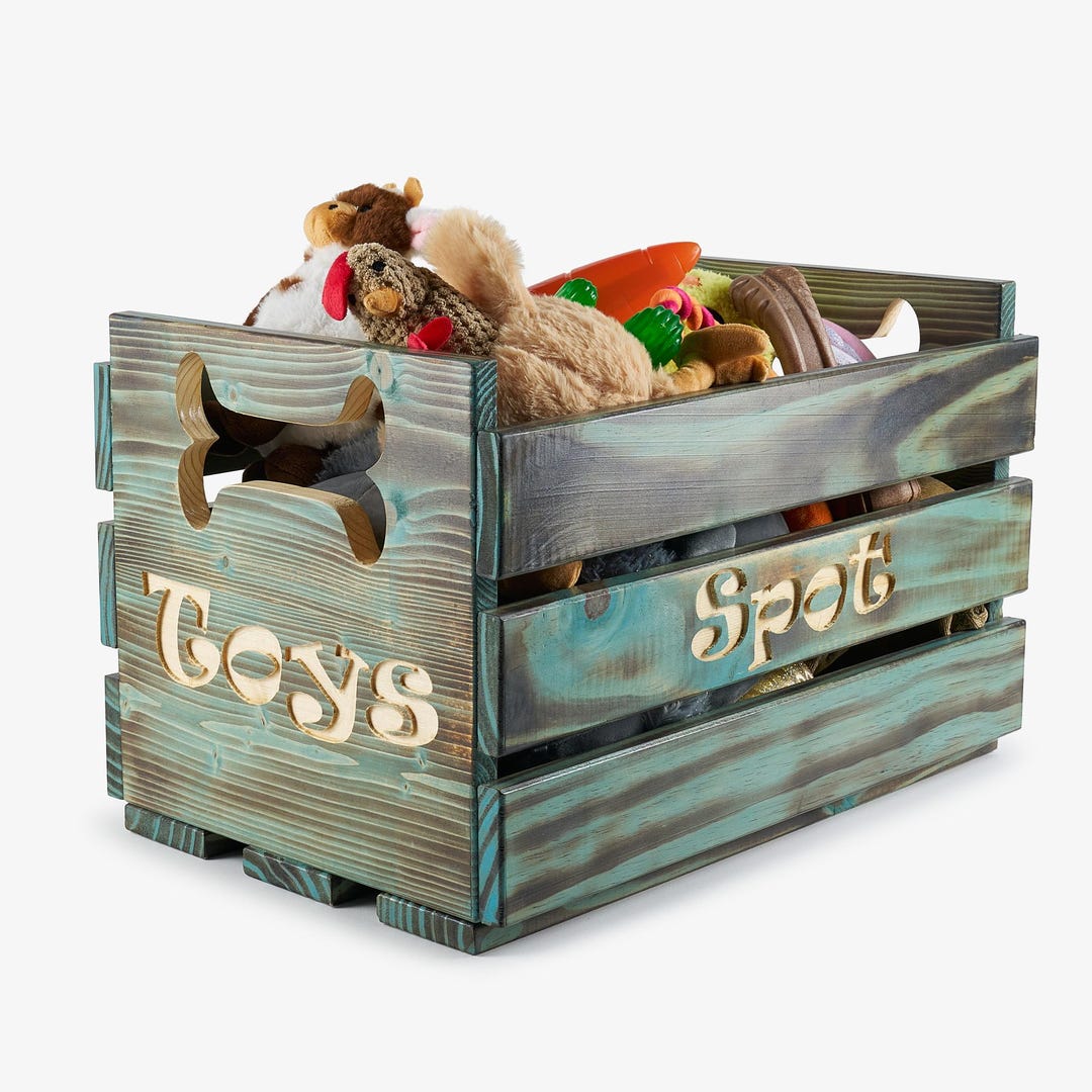 Personalized Dog Toys Box, Wooden Storage Crate Engraved With Your Pet ...