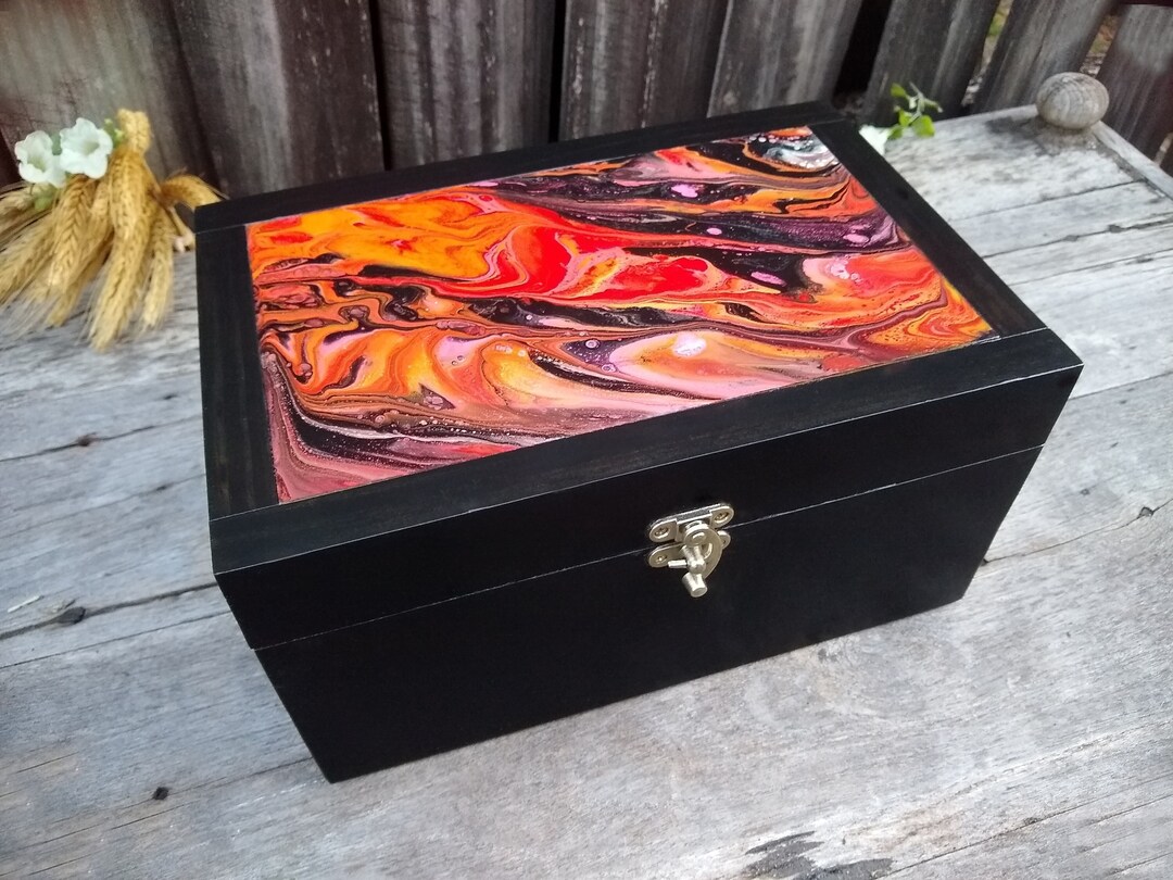 Keepsake Box With Modern Artwork Design, One-of-a-kind Wooden Jewelry ...