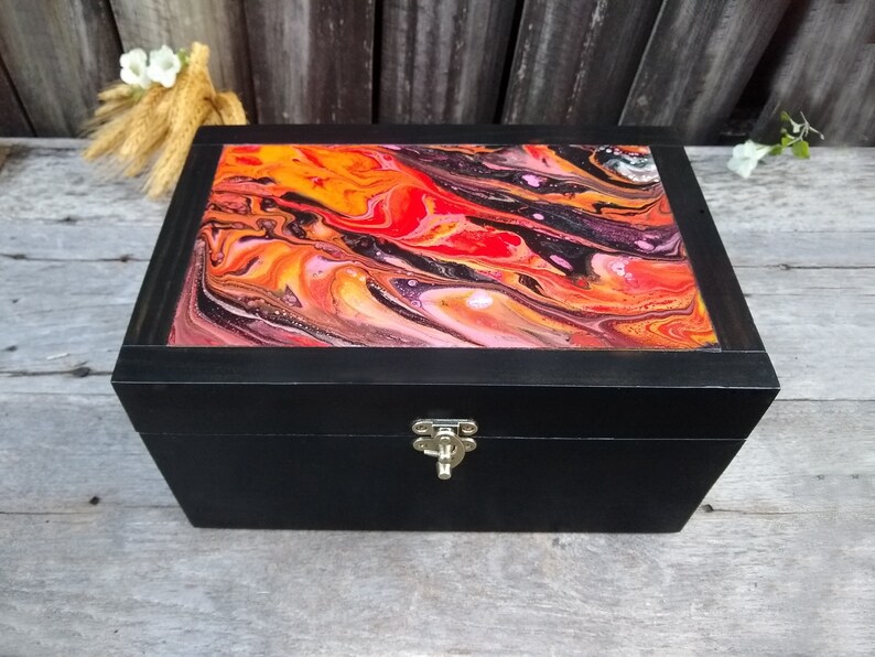 Keepsake Box With Modern Artwork Design, One-of-a-kind Wooden Jewelry ...