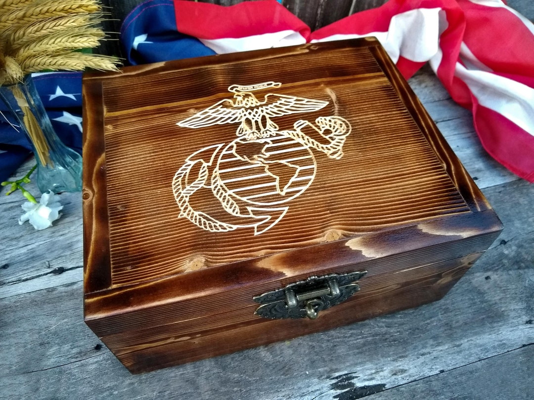 USMC Memory Box for Marines and Veterans, A Large Wooden Box ...