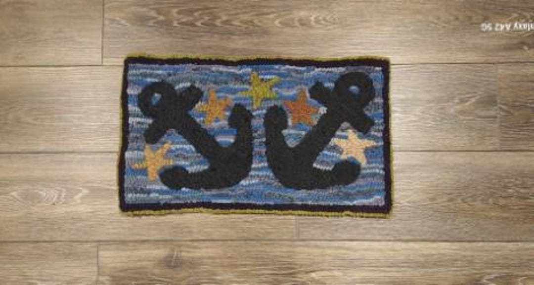Anchors and Star Fish Very Primitive Hand Hooked Rug by Sharon ...