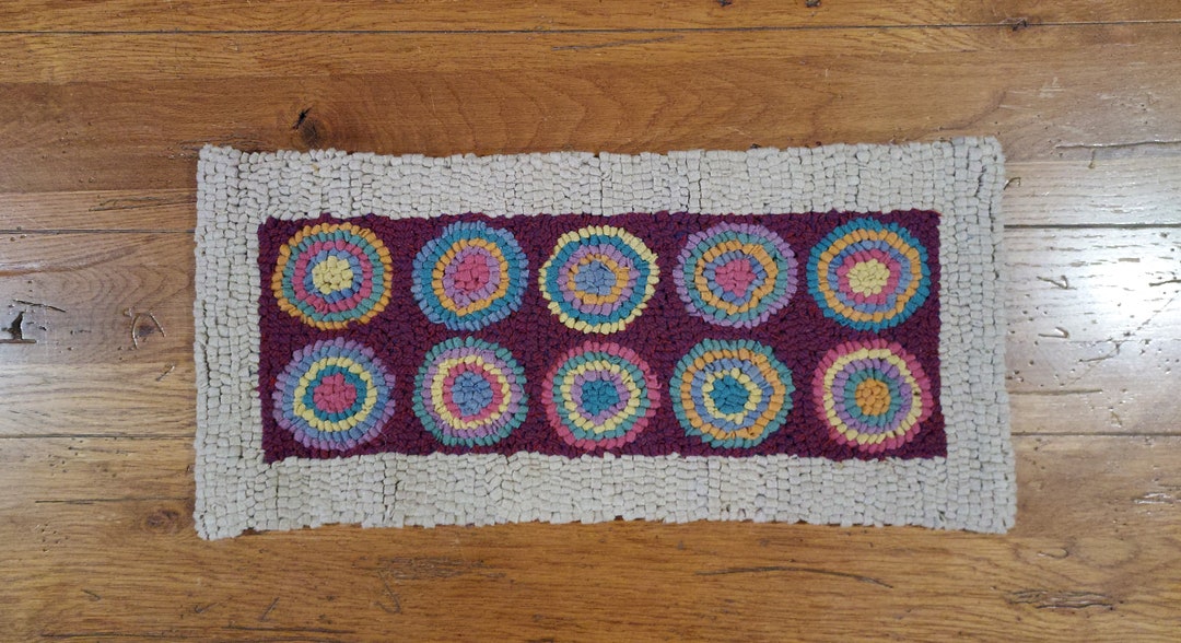 Brightly Colored Pennies Very Primitive Hand Hooked Rug by Sharon ...