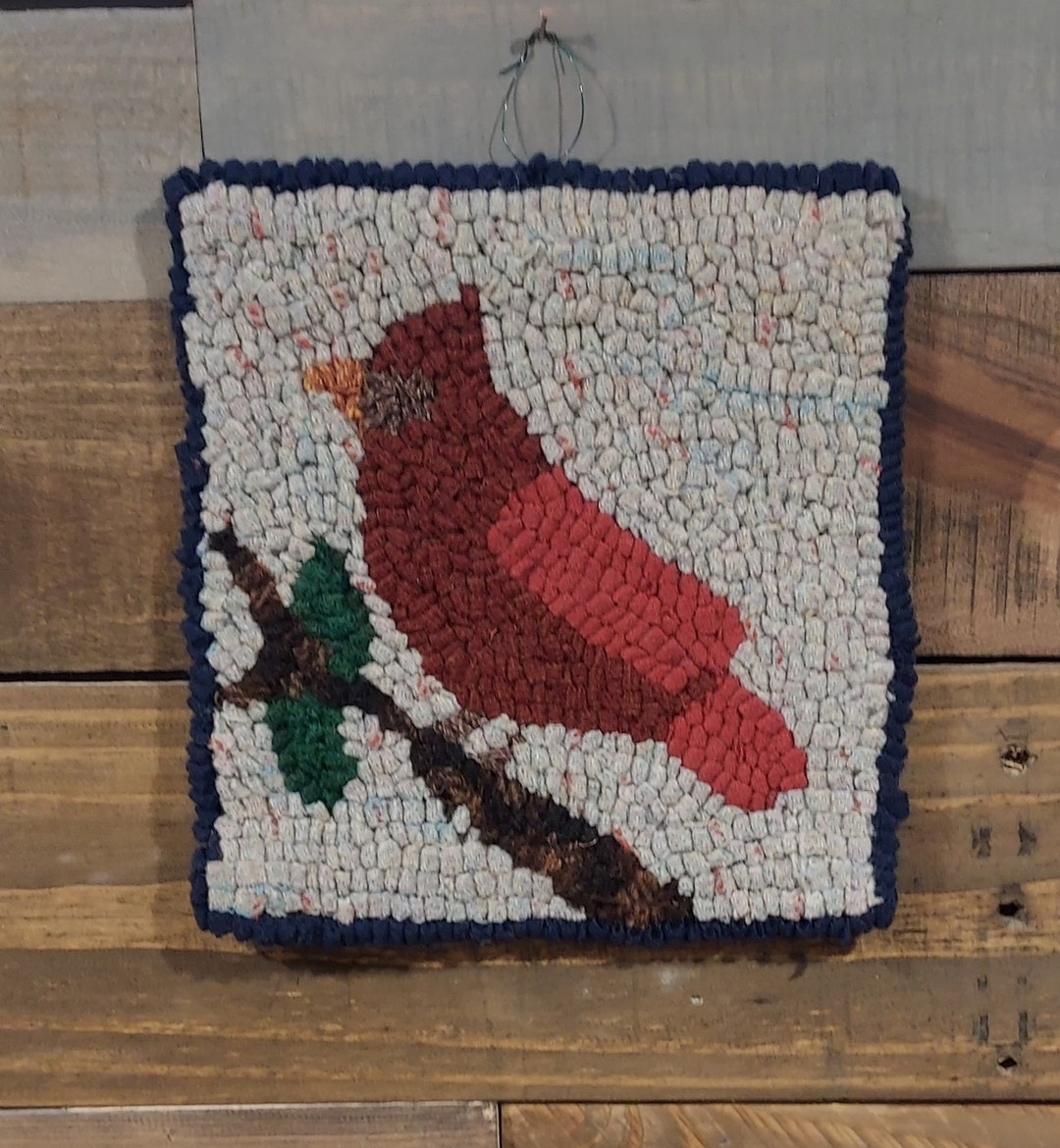 Cardinal Primitive Hand Hooked Wall Hanging or Trivet Rug by Sharon ...